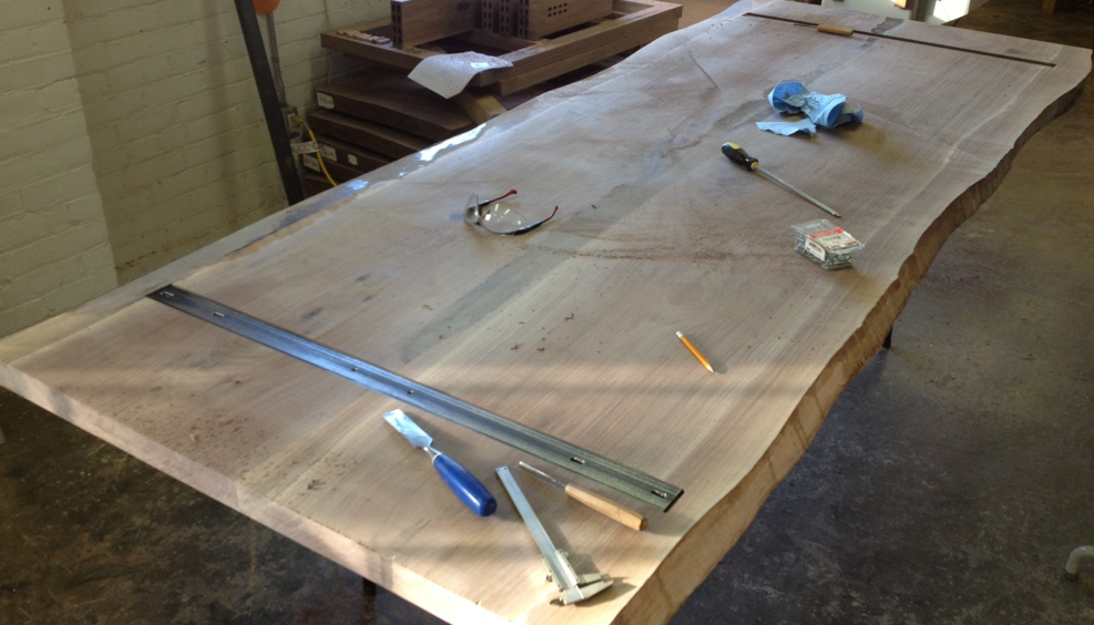 Steel Brace for Underside of Live Edge Table Being Shipped to Norway